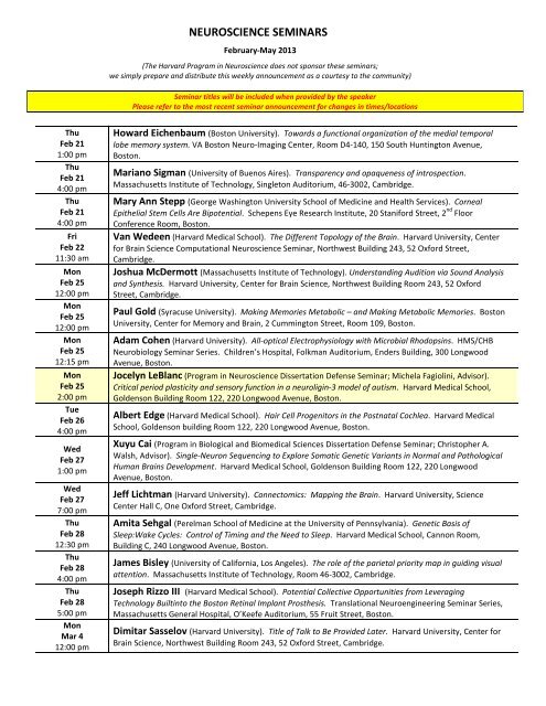 neuroscience seminars - Harvard Medical School - Harvard University
