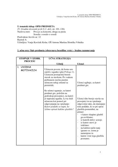 5. tematski sklop: OPIS PREDMETA (V:Gradim slovenski ... - Praktik