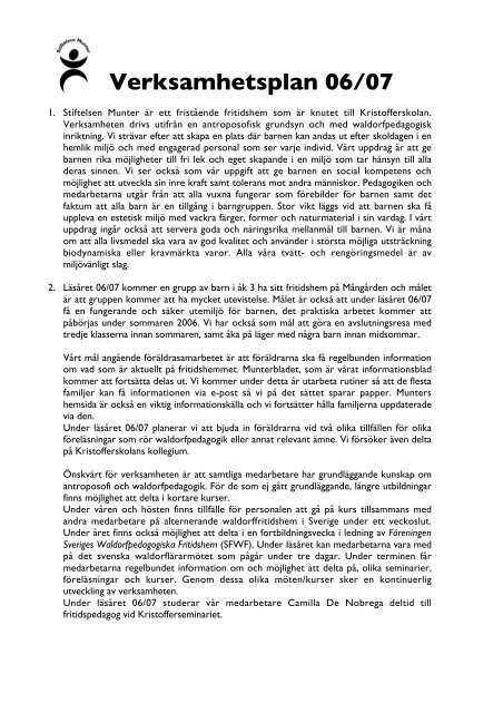 Verksamhetsplan 06/07 - Kristofferskolan