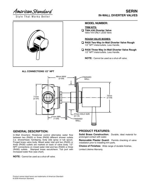 in-wall diverter valves general description - American Standard