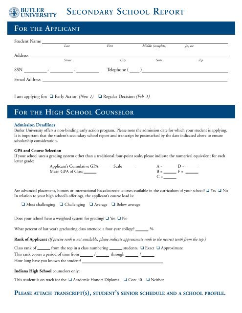 Secondary School Report (PDF) - Butler University
