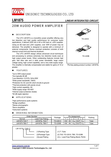 UNISONIC TECHNOLOGIES CO., LTD LM1875