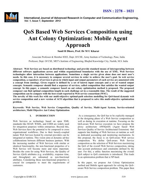QoS Based Web Services Composition using Ant Colony - Ijarcce.com