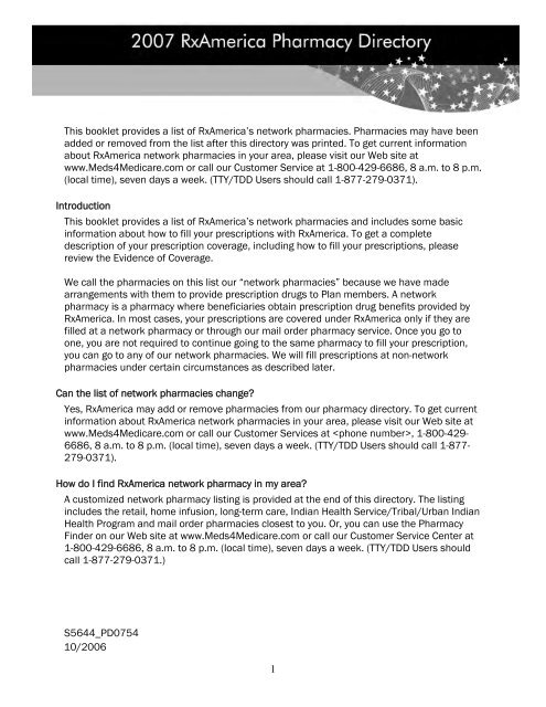Pharmacy Directory Overview. - RxAmerica