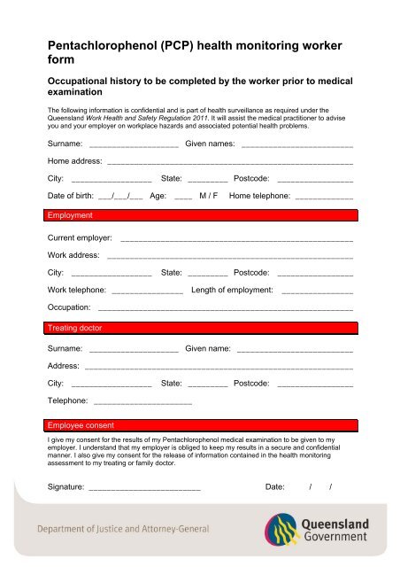 (PCP) health monitoring forms - Queensland Government