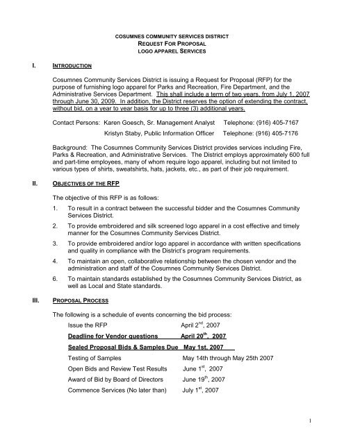 040207 Logo Apparel RFP - Cosumnes Community Services District