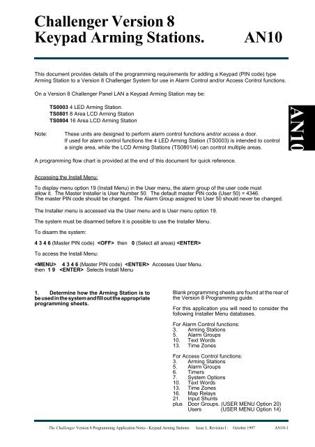 Challenger Version 8 Keypad Arming Stations. AN10 ... - ADT Security