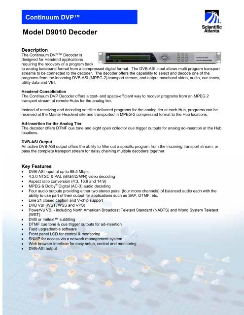 Continuum DVP Decoder Model D9010 - 7004480 - Cisco