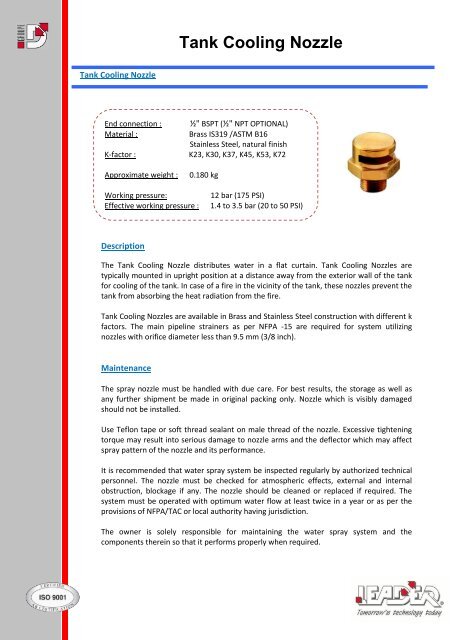 Tank Cooling Nozzle - Leader