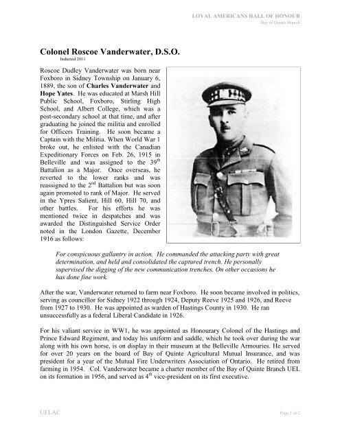 Colonel Roscoe Vanderwater, D.S.O.