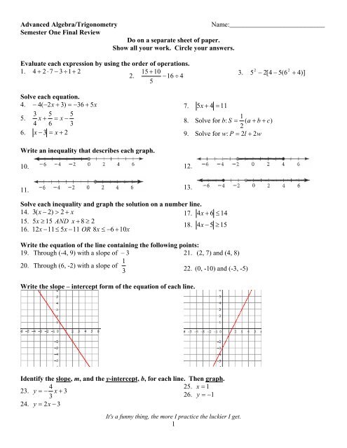Semester One Final Exam Review Semester One Final Exam Review