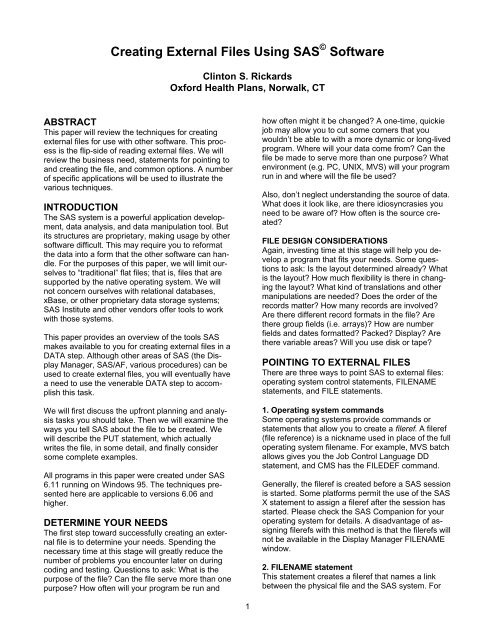 Creating External Files Using Sas Software Nesug