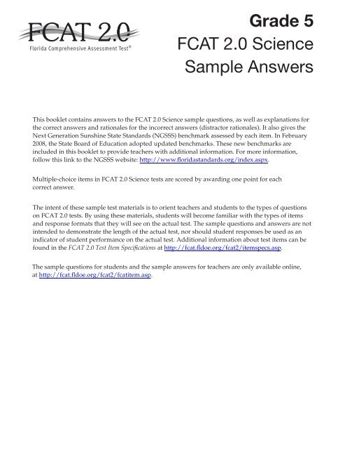 FCAT 2.0 Science Sample Answers - Bureau of K-12 Assessment ...