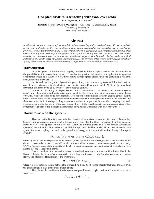 Coupled cavities interacting with two-level atom Introduction ...