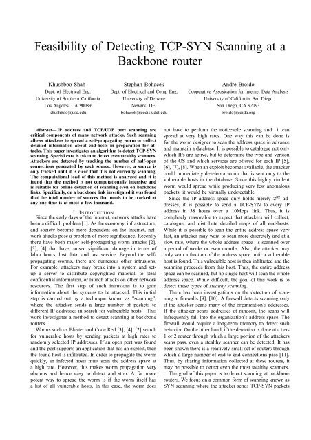 Feasibility of Detecting TCP-SYN Scanning at a Backbone ... - Caida