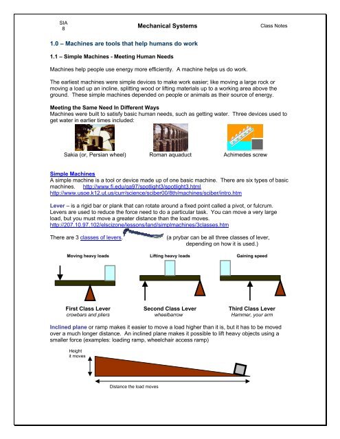 Mechanical Systems 1.0 â€“ Machines are tools that help ... - Ed Quest