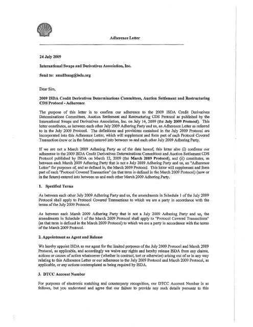 Adherence Letter 24 July 2009 International Swaps and ... - ISDA
