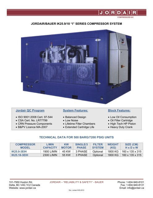 JORDAIR/BAUER IK25.9/18 â Iâ SERIES COMPRESSOR SYSTEM