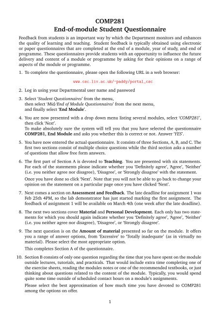 COMP281 End-of-module Student Questionnaire