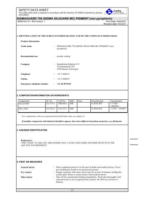 SAFETY DATA SHEET SIGMAGUARD 750 ... - SIGMA PAINTS