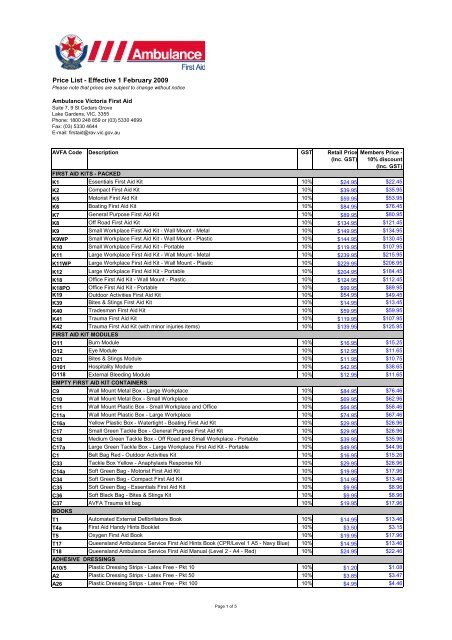 Master Stock Sheet - New (for new price list) - Ambulance Victoria