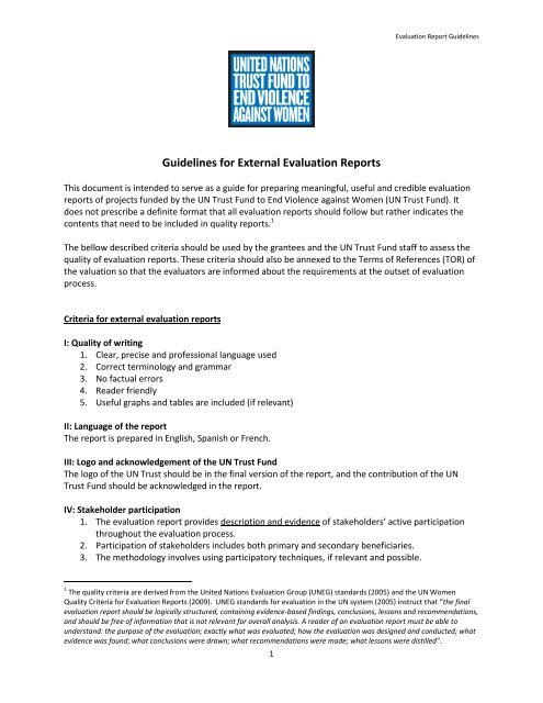 Guidelines for External Evaluation Reports