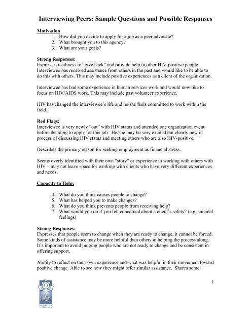 Interviewing Peers: Sample Questions and Possible Responses