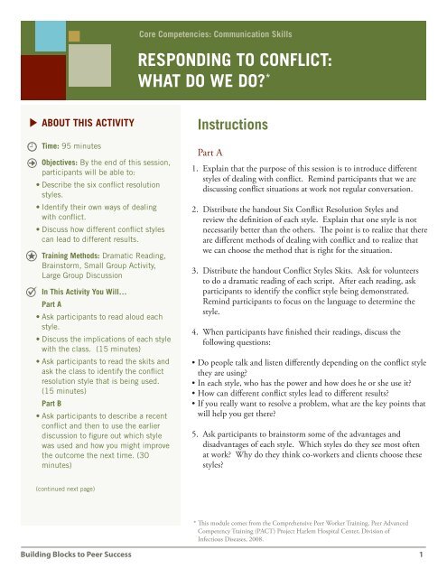 responding to conflict - Peer Education & Evaluation Resource Center