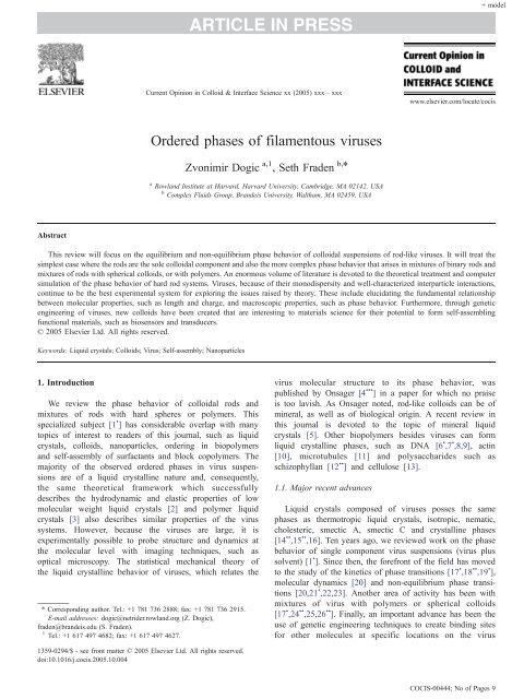 article in press - The Rowland Institute at Harvard - Harvard University