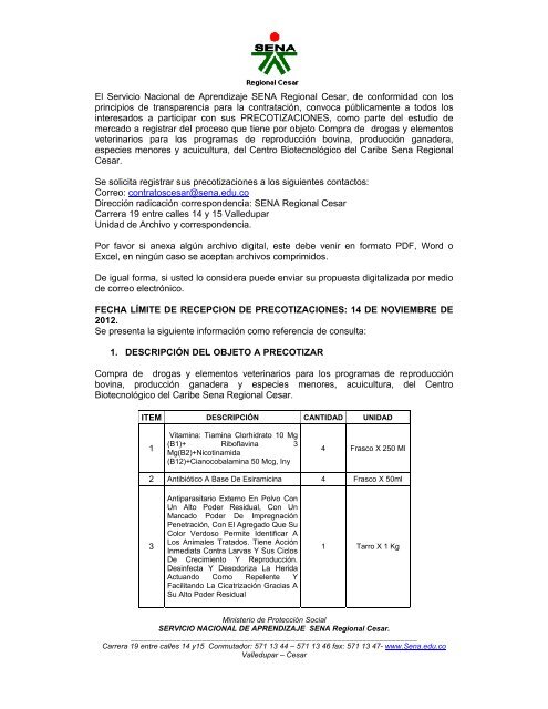 El Servicio Nacional de Aprendizaje SENA Regional Cesar, de ...