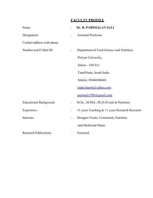FACULTY PROFILE - Periyar University