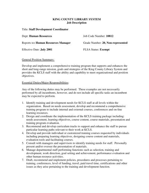 Staff Development Coordinator - King County Library System