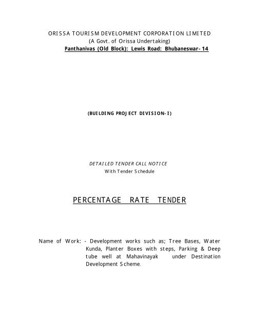 percentage rate tender - Orissa Tourism Development Corporation Ltd.