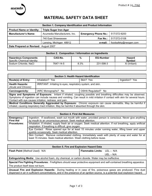 MATERIAL SAFETY DATA SHEET - mibius