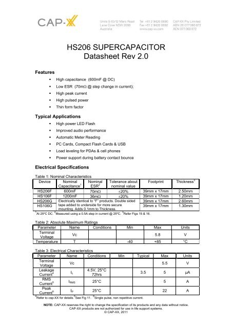 Cover sheet - Cap-XX