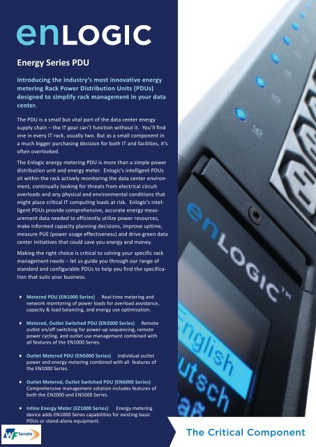 Energy Series PDU The Critical Component - WF Senate