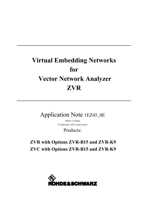 Virtual Embedding Networks for Vector Network ... - Rohde & Schwarz