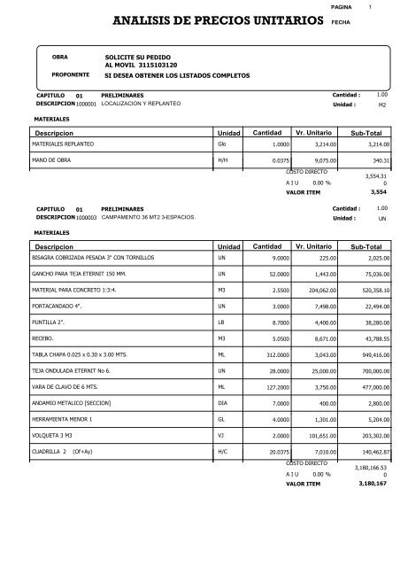 ANALISIS DE PRECIOS UNITARIOS