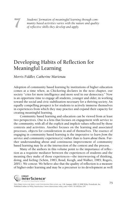 Developing habits of reflection for meaningful learning