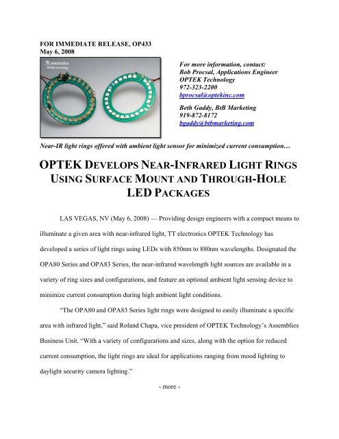 optek develops near-infrared light rings using surface mount and ...