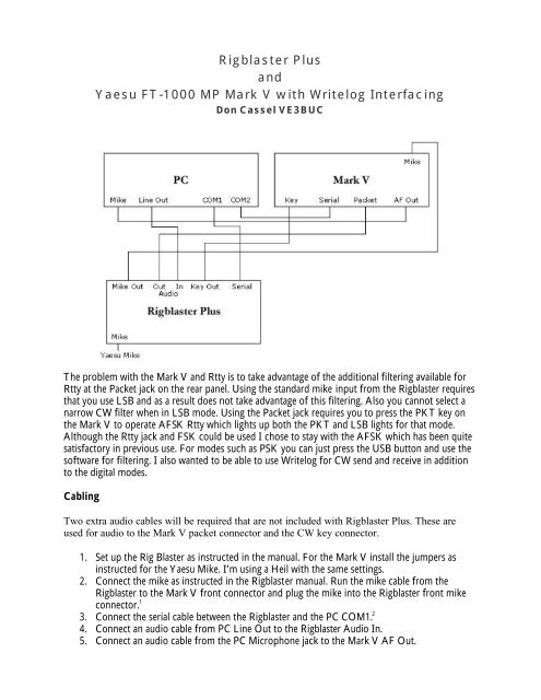 Rigblaster Plus and Yaesu FT-1000 MP Mark V with Writelog ...
