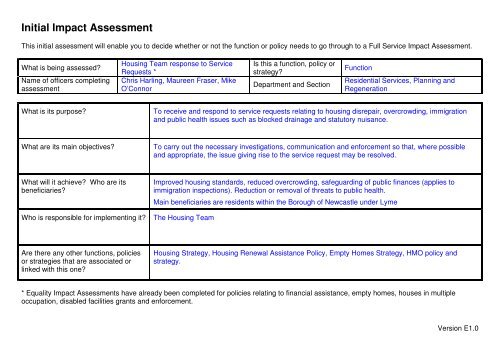 Initial Impact Assessment - Newcastle-under-Lyme Borough Council