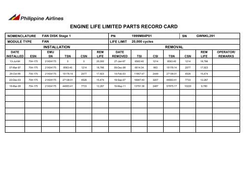 1999M84P01 Fan Disk SN GWNKL291 - Philippine Airlines