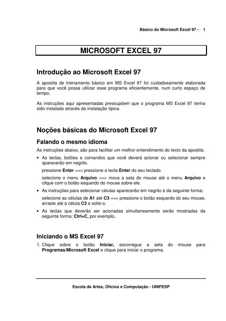 MICROSOFT EXCEL 97 - Unifesp