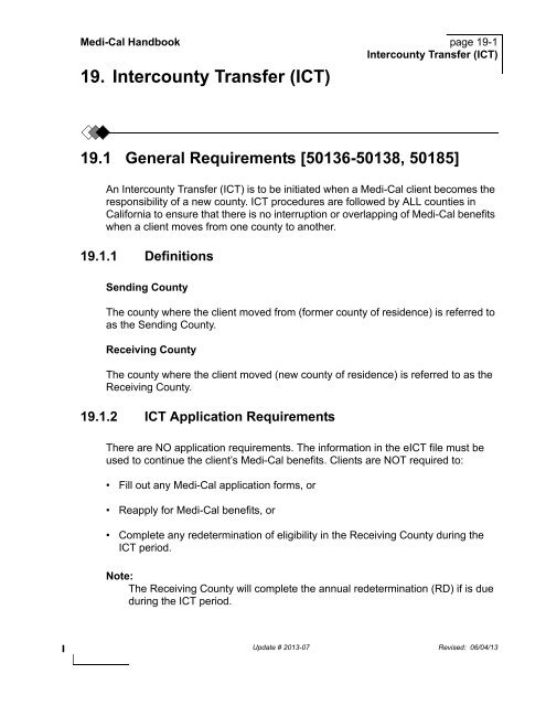 19. Intercounty Transfer (ICT) - County of Santa Clara