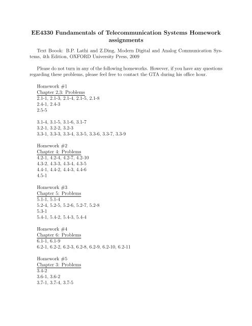 EE4330 Fundamentals of Telecommunication Systems Homework ...