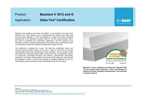 Basotect V 3012 and G Application - BASF Plastics Portal