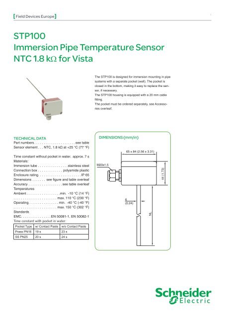 STP100 Immersion Pipe Temperature Sensor NTC 1.8 kÎ© for ... - Pelco
