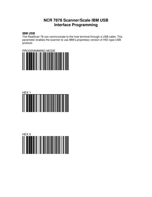 NCR 7878 Scanner/Scale IBM USB Interface Programming