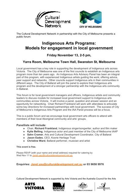 Indigenous Arts Programs Forum 13 Nov - Cultural Development Network